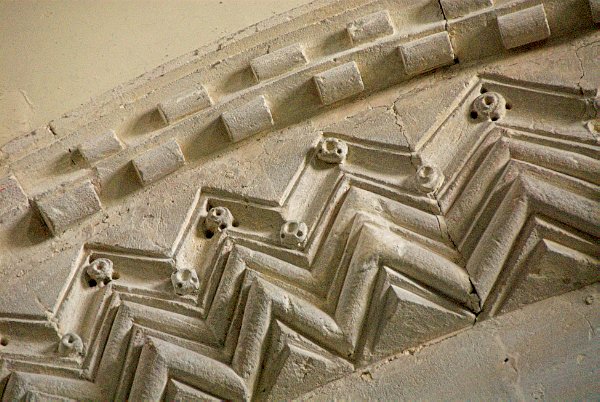 Detail of chevron on chancel arch, St Mary Church, Gloucestershire